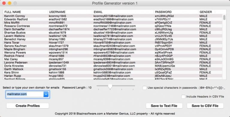 Profile & Name Generator - Blazin Software
